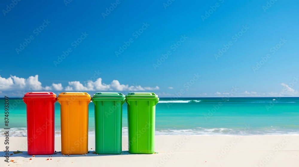 Sustainable Shoreline: Recycling Bins by the Beach with Ocean View for ...
