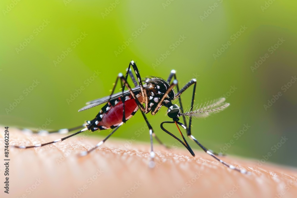 Photo of Dengue fever, a mosquito bites white boy's arm, mosquito's ...