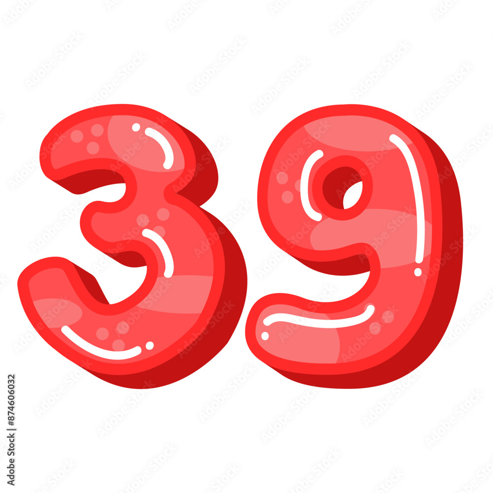 Cute colorful number 39 thirty nine vector art, glossy children style ...