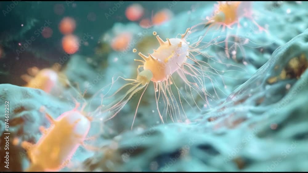 inflamed human lymph node under a microscope, inflamed tonsils, lymph ...