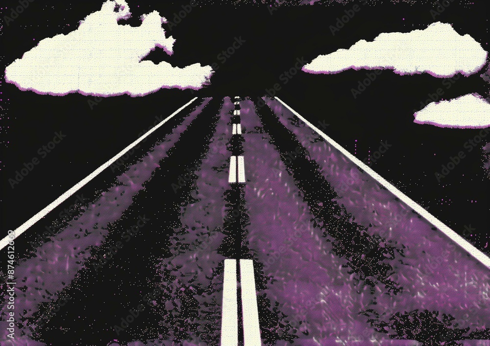 Retro Abstract Road Illustration with Clouds - Pop Art Style for ...