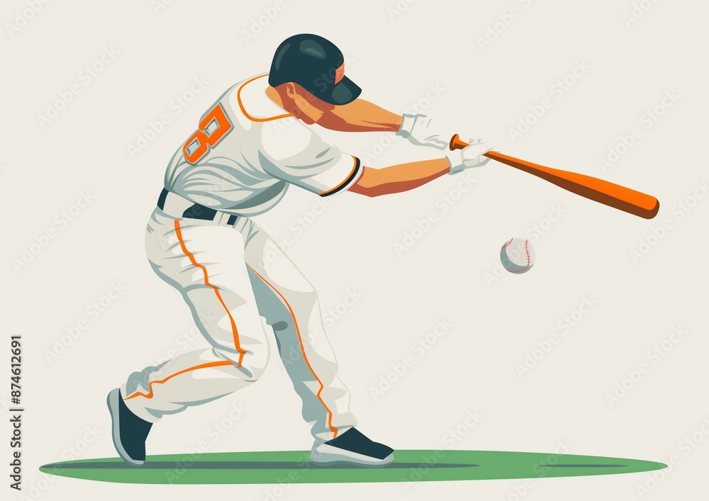 Dynamic Baseball Player Illustration Swinging Bat in Action Stock ...