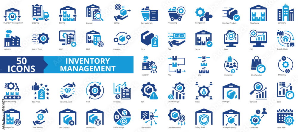 Inventory management icon collection set. Containing warehouse, company ...
