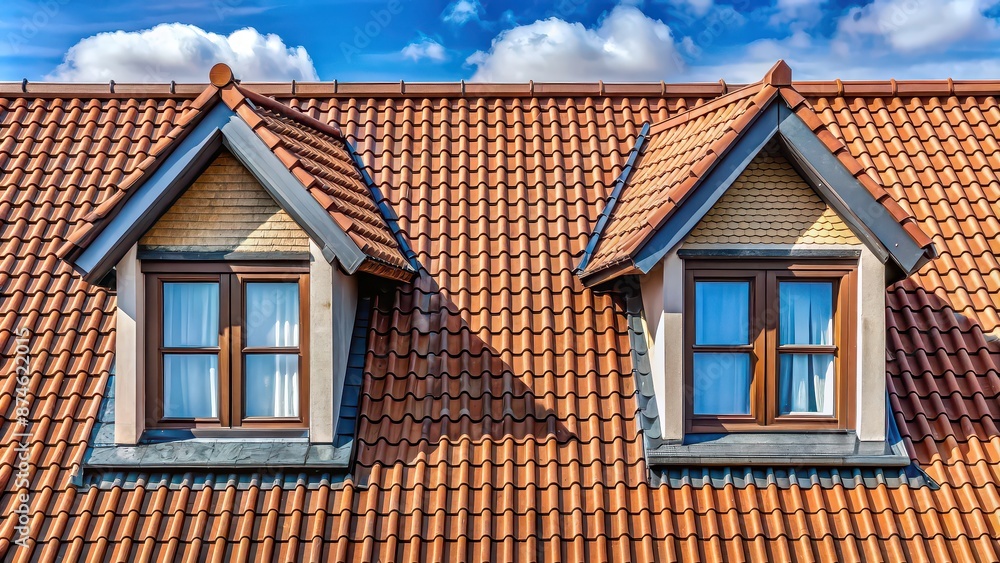 Symmetrical dormer windows on tiled roof , architecture, design ...