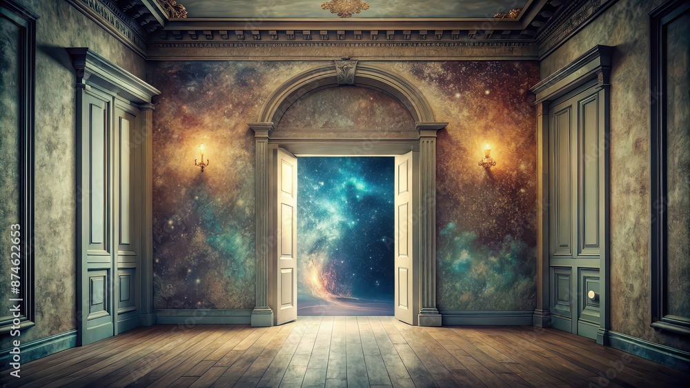 Surreal of a portal to a parallel universe in an ancient paper mansion ...