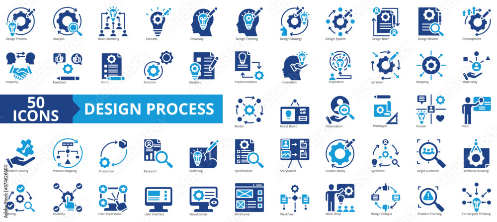 Design process icon collection set. Containing analysis, brainstorming ...