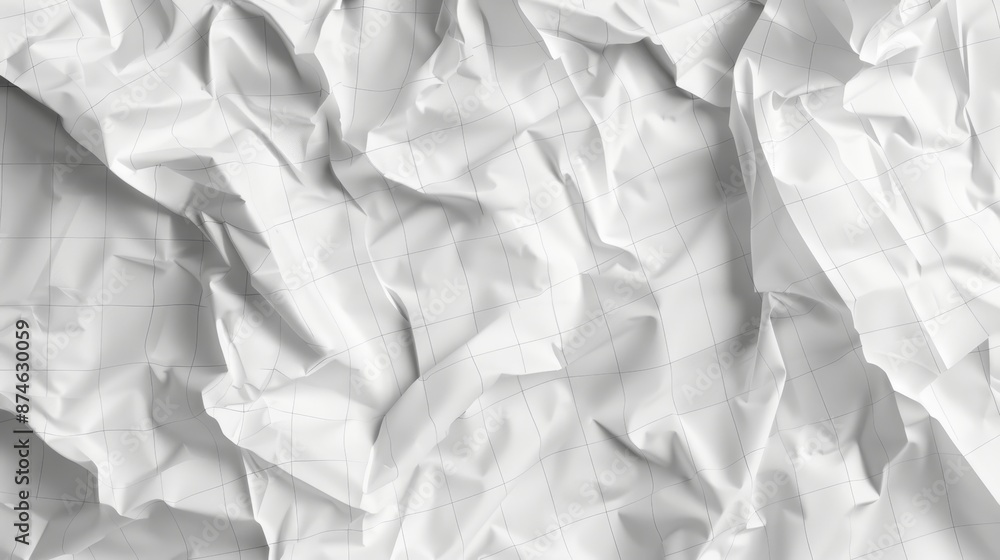 a crumpled sheet of white paper with faint grid lines, depicted with ...
