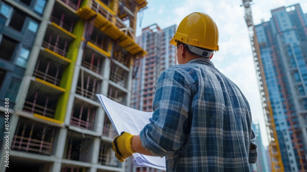 Professional smart civil engineer looking and planning building ...