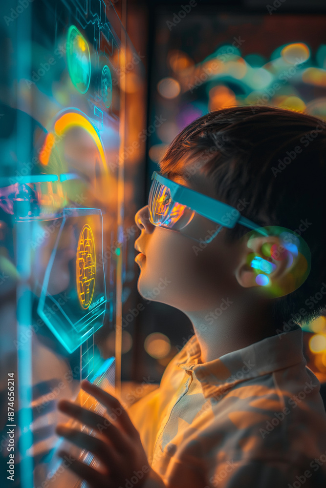 child using artificial intelligence on virtual screen with a simple ...
