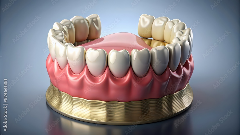 render of a realistic jaw with teeth and dental crown restoration ...