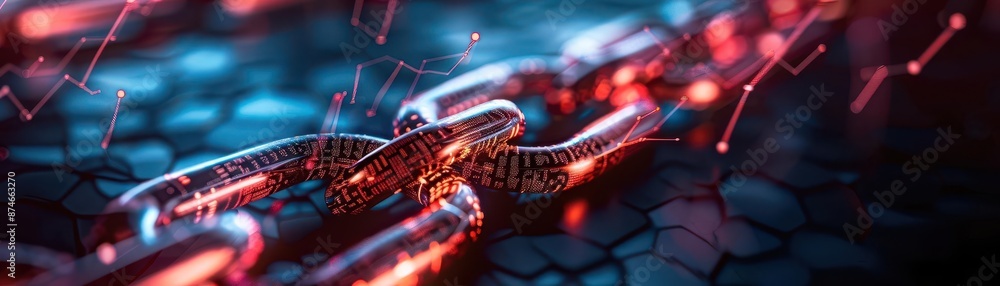 Detailed visualization of a blockchain, individual blocks linked in a ...