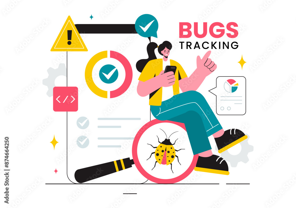 Vector Illustration of a Bug Tracking Tool with Mobile Phone Protection ...