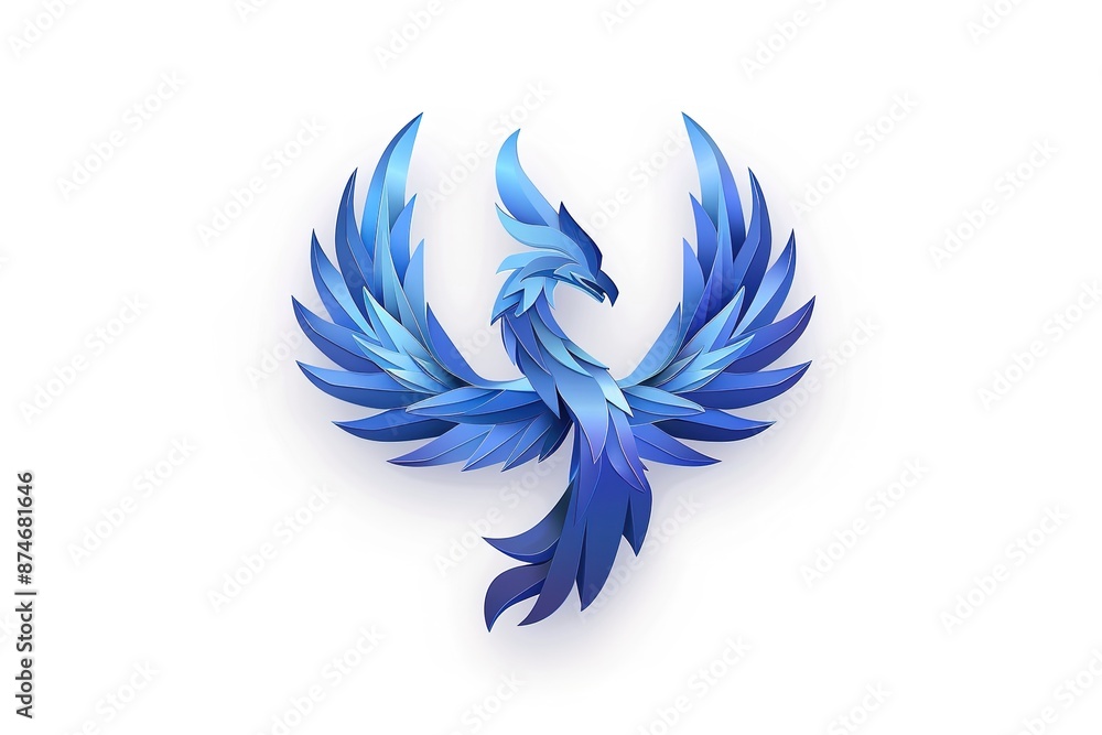 Blue vector phoenix logo, white background, simple design, transparent ...