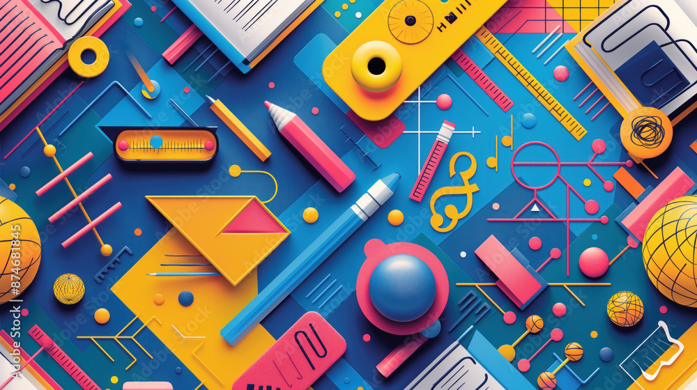 Dynamic Back-to-School Background with Colorful Geometric Shapes and ...