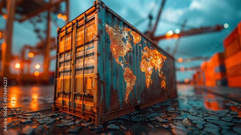 Global Shipping Container, A shipping container with a world map design ...