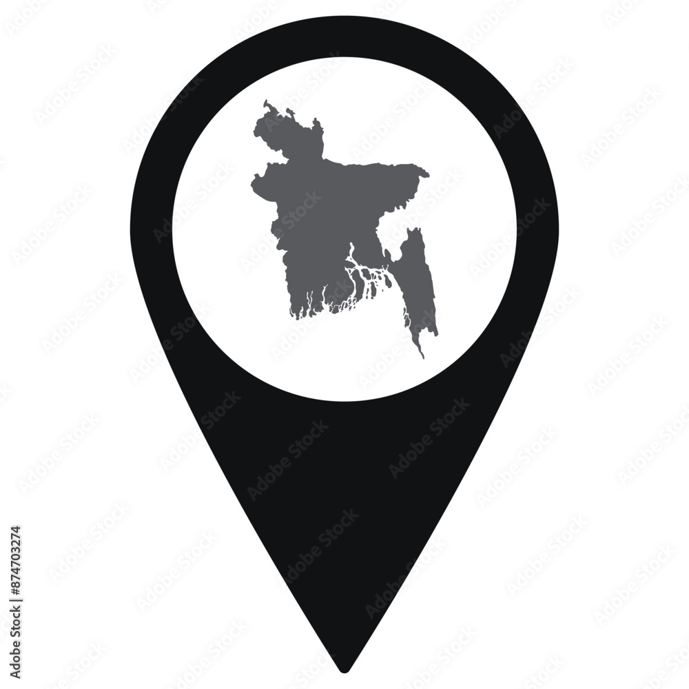 Bangladesh map. Map of Bangladesh on map pin icon black color isolated ...