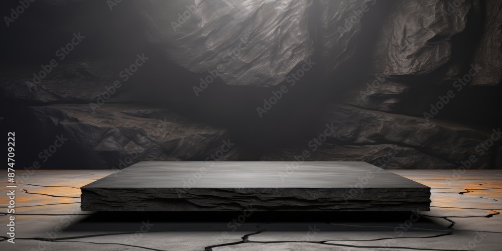 Dark and mysterious rocky cave with a glowing light shining down on an ...