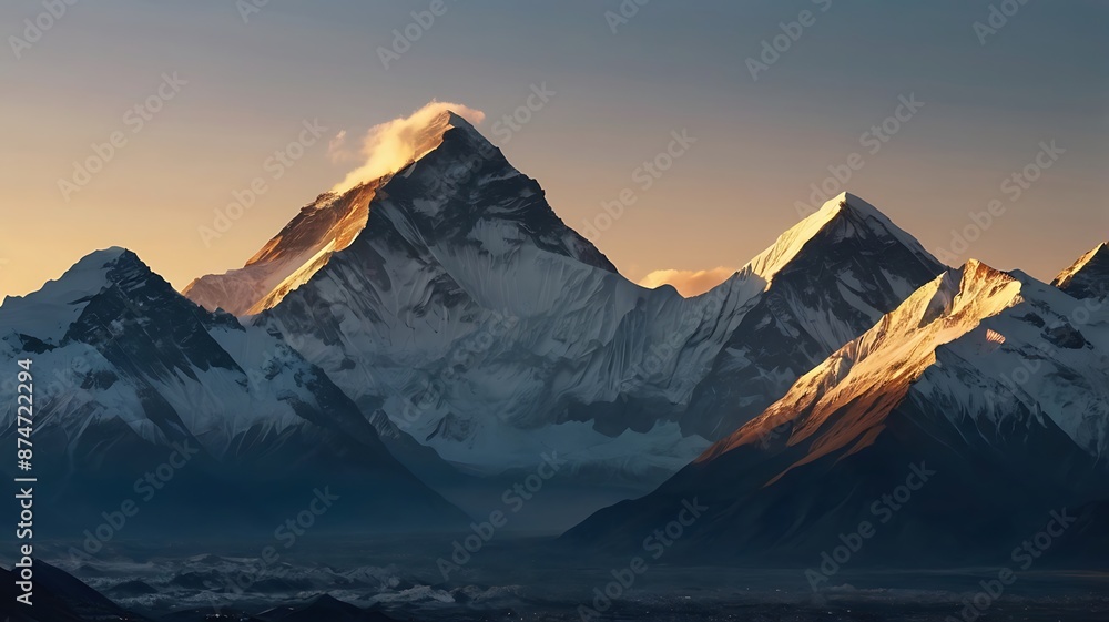 Sunset view of the Himalayas near the Himalayan mount mt Everest ...