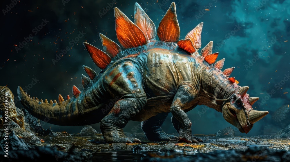 Stegosaurus, a dinosaur with distinctive spiky tail and plate-covered ...