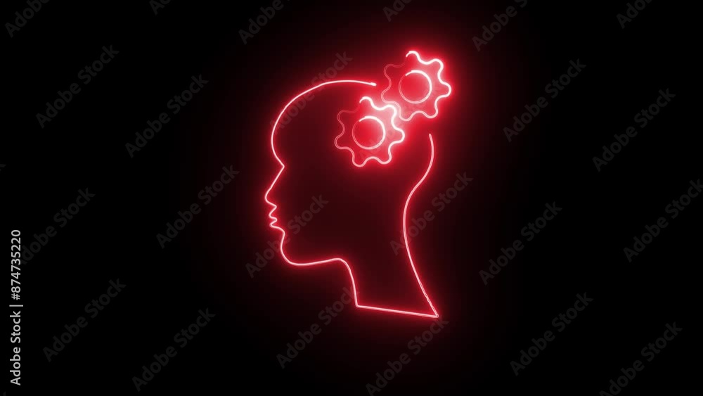 Human head with gear red color icon. The gears are turning. brain ...