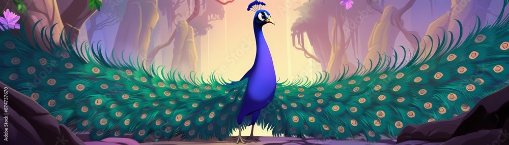 Dancing peacock cartoon flat design side view zoo theme animation ...