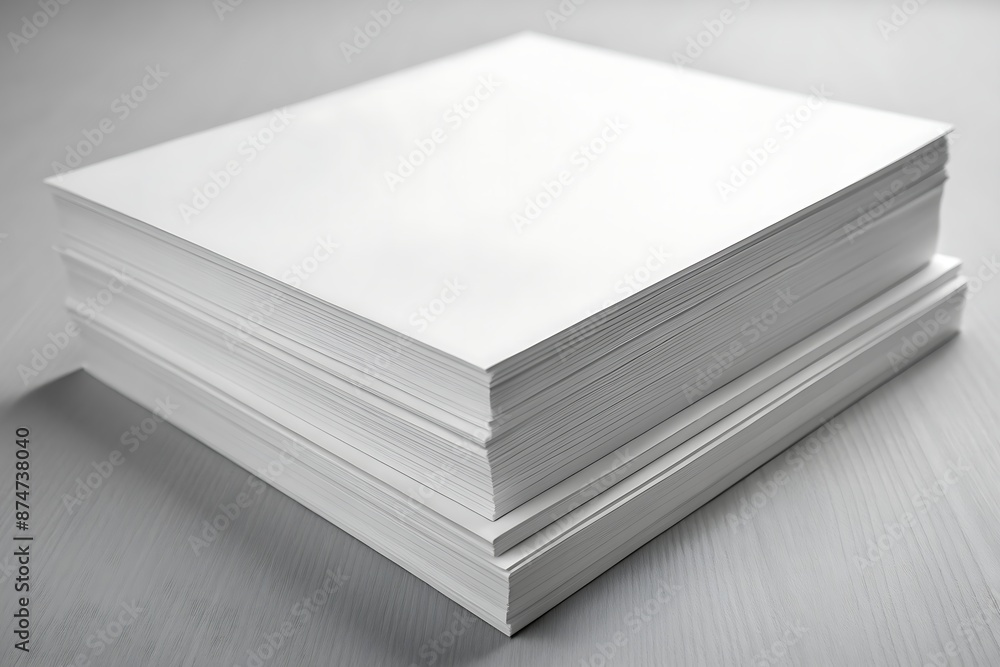 Neatly arranged stack of blank white printing paper sheets with clean ...