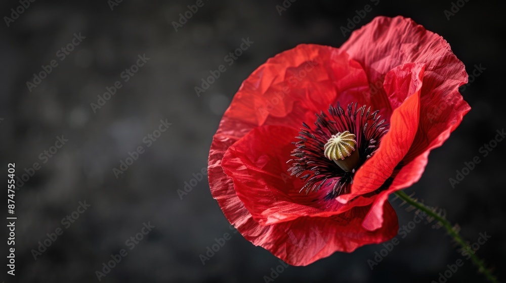 Red Poppy Remembrance: A Symbol of Armistice and ANZAC Day on Black ...