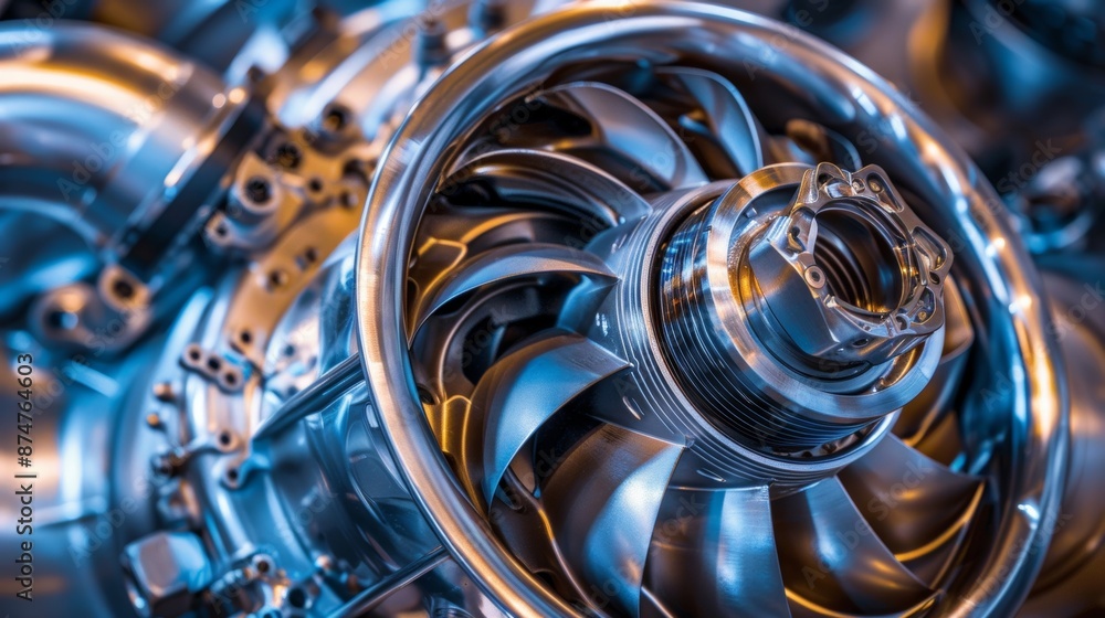 An upclose view of the intricate inner workings of a turbocharger ...