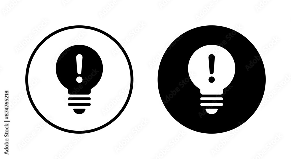 Light bulb with exclamation mark icon on black circle. Warning sign ...