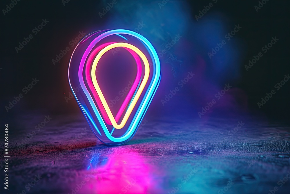 a neon pin on a circuit board with a blurry background, playful ...
