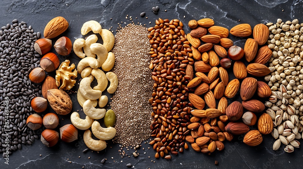 **Different types of nuts and seeds on a solid surface Stock Photo ...