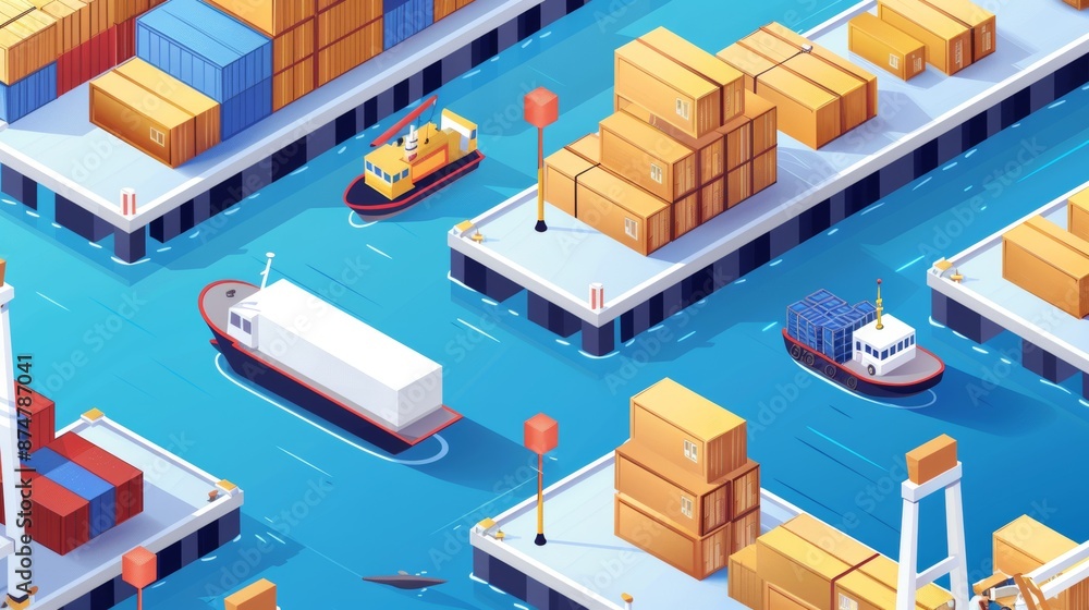 Dock system with various activities, illustrating the coordination and ...