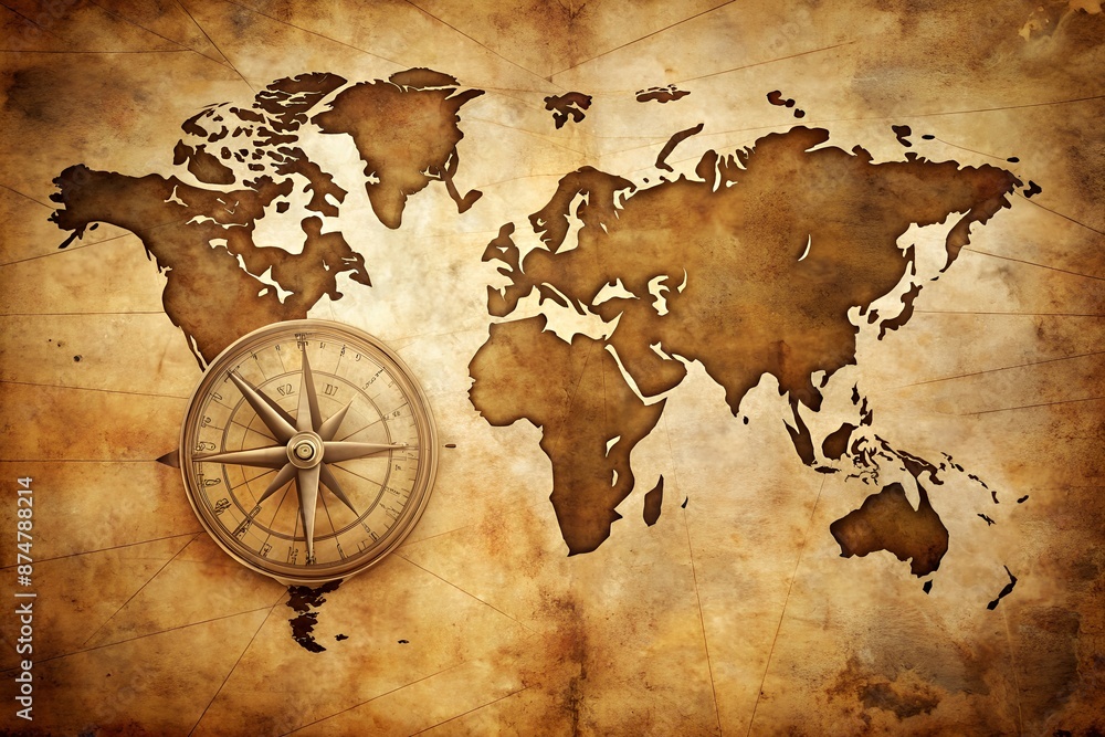 Vintage paper background with a subtle map silhouette, featuring a ...