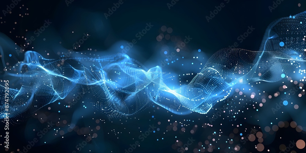 Abstract dark blue tech background with digital waves and artificial ...