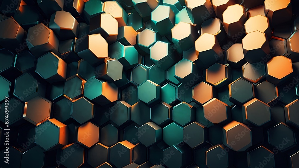 Geometric abstraction of interconnected hexagonal shapes, blending soft ...
