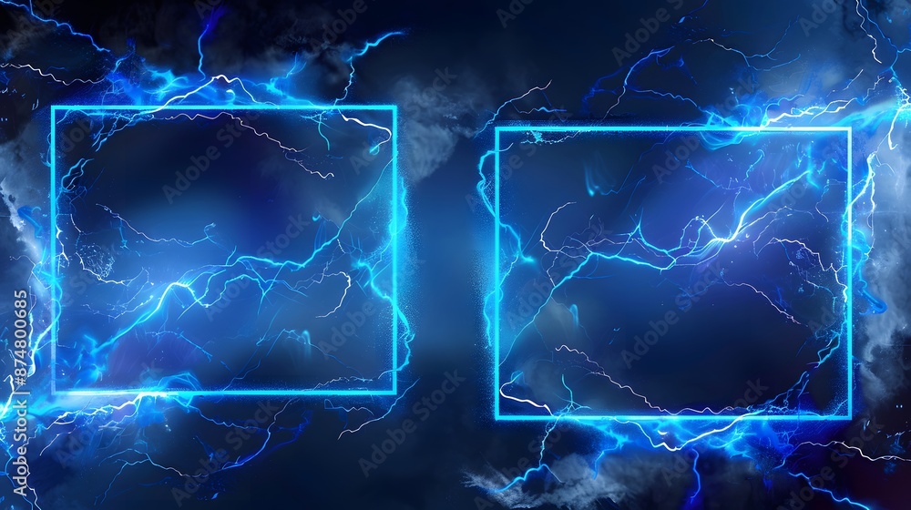 Lightning frames, blue electric borders of rectangular and square ...