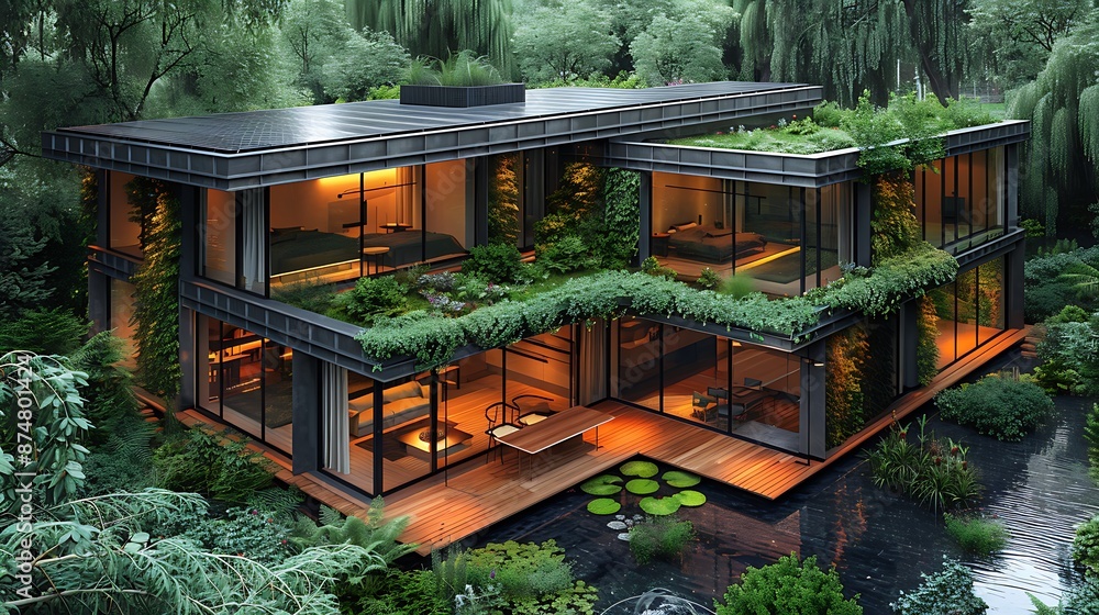 Foto de Green building project integrating solar panels, rainwater ...