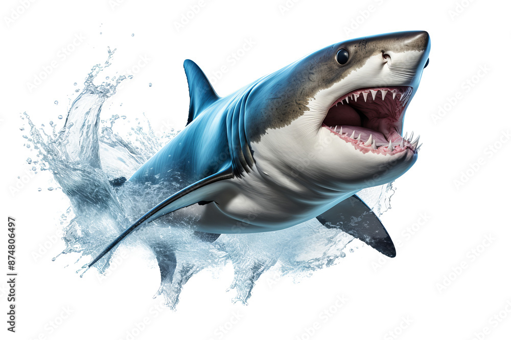 Dynamic shark jumping out of water with splash effect, PNG style ...