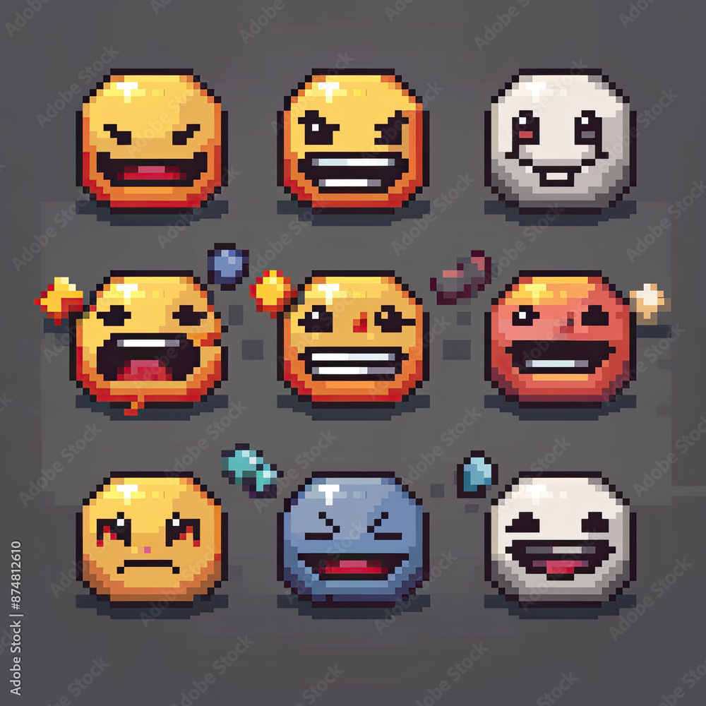 Pixel emoji set, pixel emoji pack, pixel art, set of emotions in vector ...