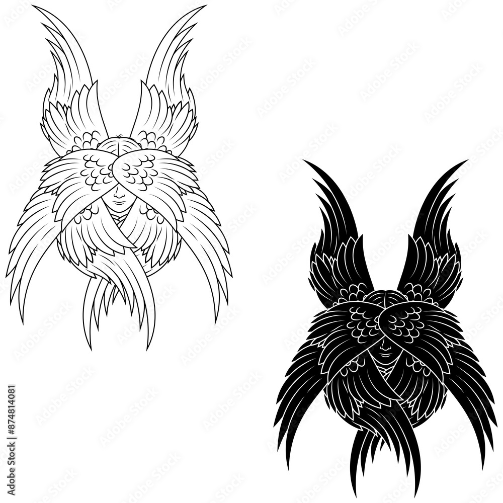 Seraphim with six wings, angelic face of the Catholic religion ...