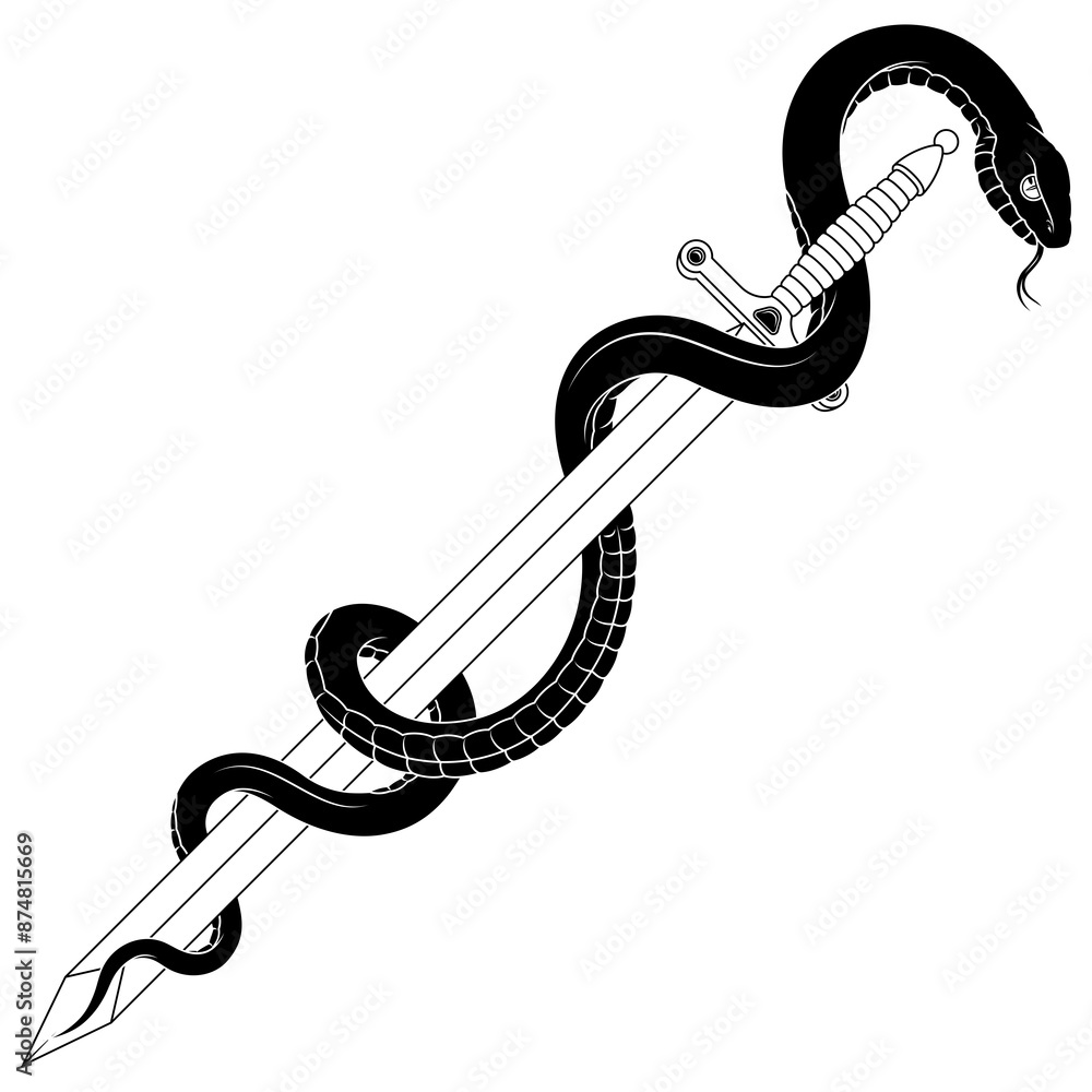 European medieval sword with snake, ancient sword surrounded by a snake ...
