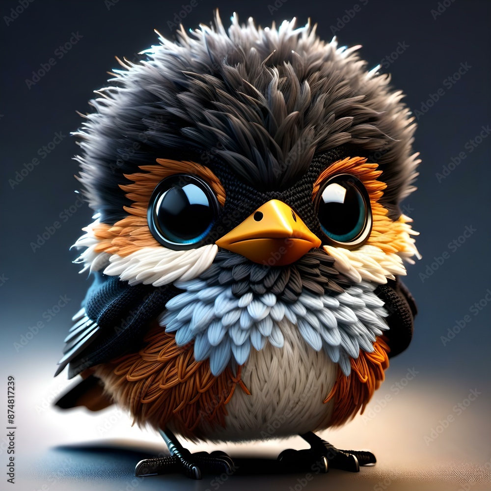 Insanely detailed painting of a cute and fluffy tiny baby robin bird ...