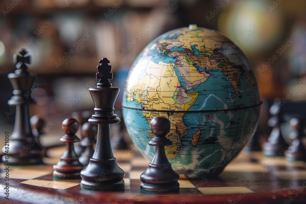 globe on the chess board , world chess day, chess set with wooden chess ...