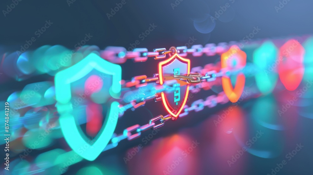 A conceptual image of network security, showcasing digital data flows ...