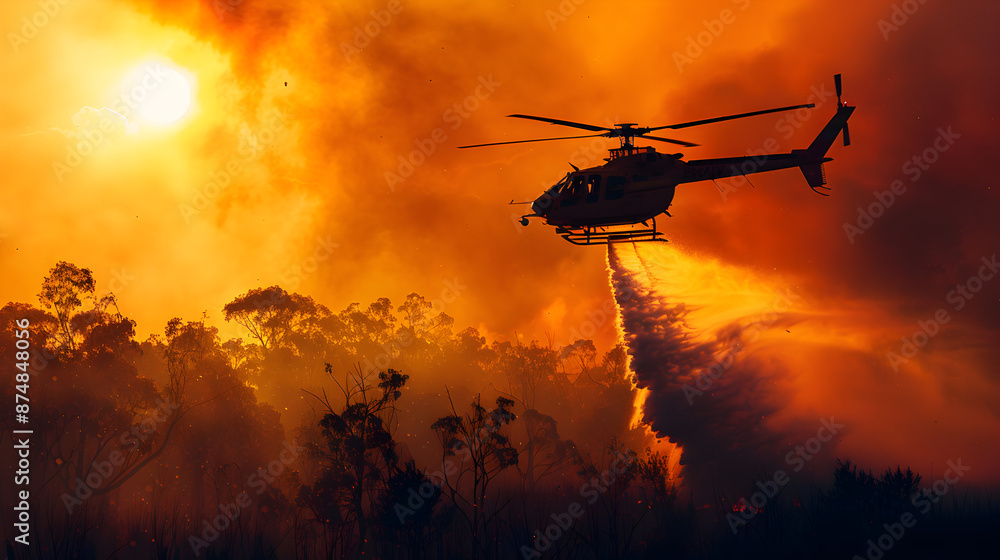 Helicopter fighting fire in Geres, north of Portugal. A helicopter ...