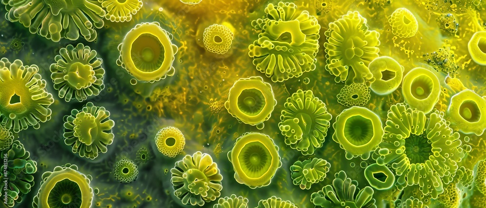 microscopic, organisms, green, yellow, close-up, petri, dish ...