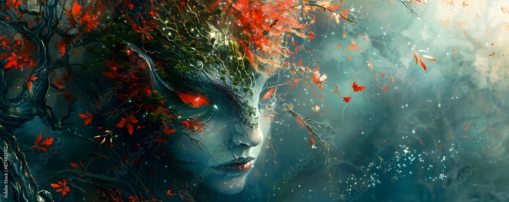 Mystical Creature Emerging from Enchanted Forest Stylized Digital ...