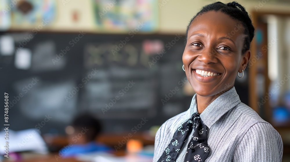 Professional Female Teacher Smiles with Students in Classroom ...