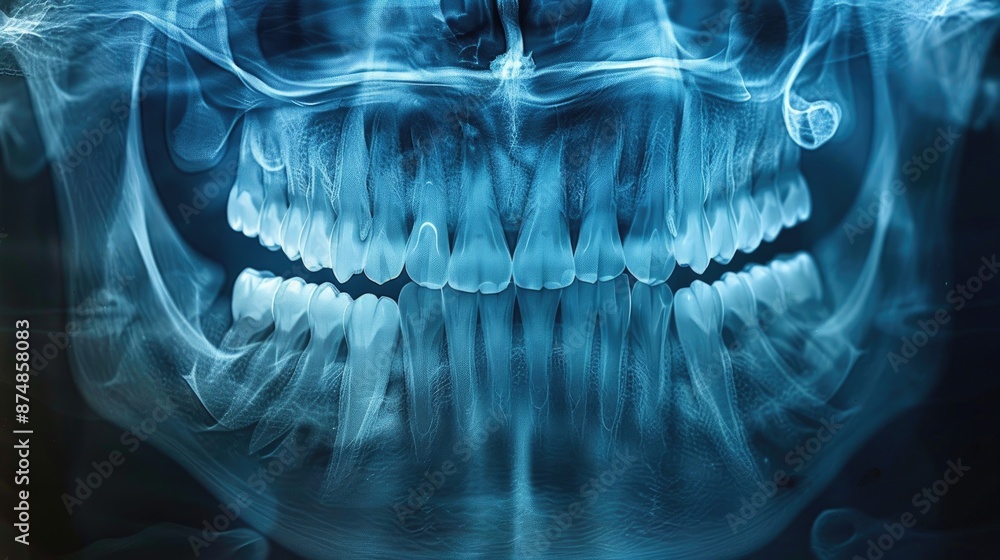 X-ray of a jaw joint, showing detailed bone structures of the mandible ...