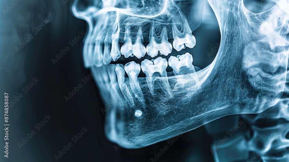 X-ray of a jaw joint, showing detailed bone structures of the mandible ...